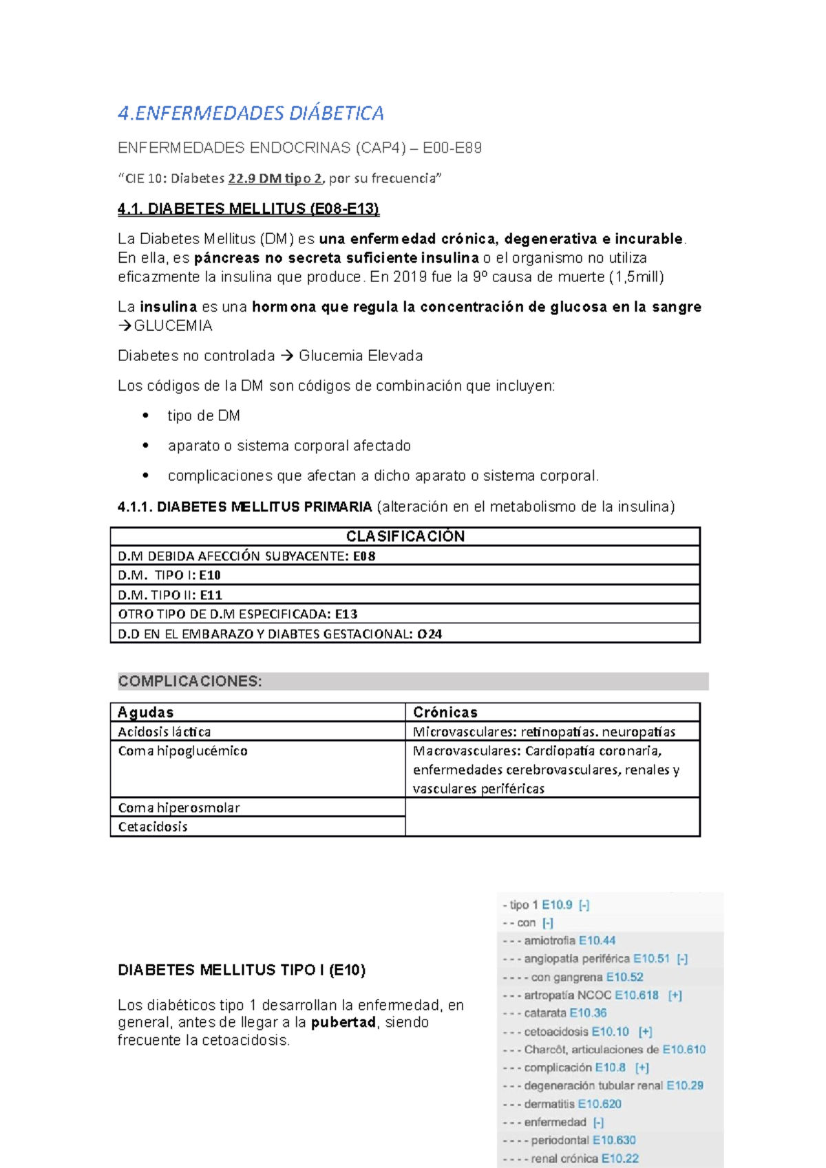 Resumen unidad 4 Codificación - 4 DIÁBETICA ENFERMEDADES ENDOCRINAS ...