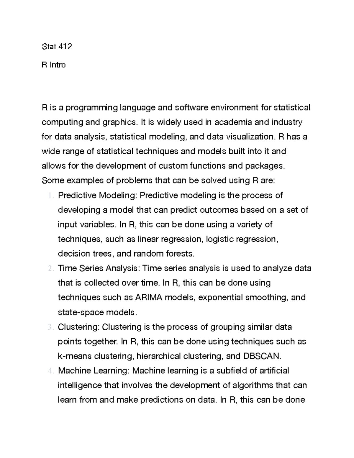 412 Intro Stats - Module Review - Stat 412 R Intro R is a programming ...