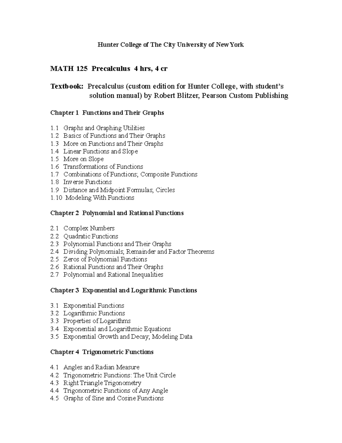 Math125Syllabus - math syllabus - Hunter College of The City University ...
