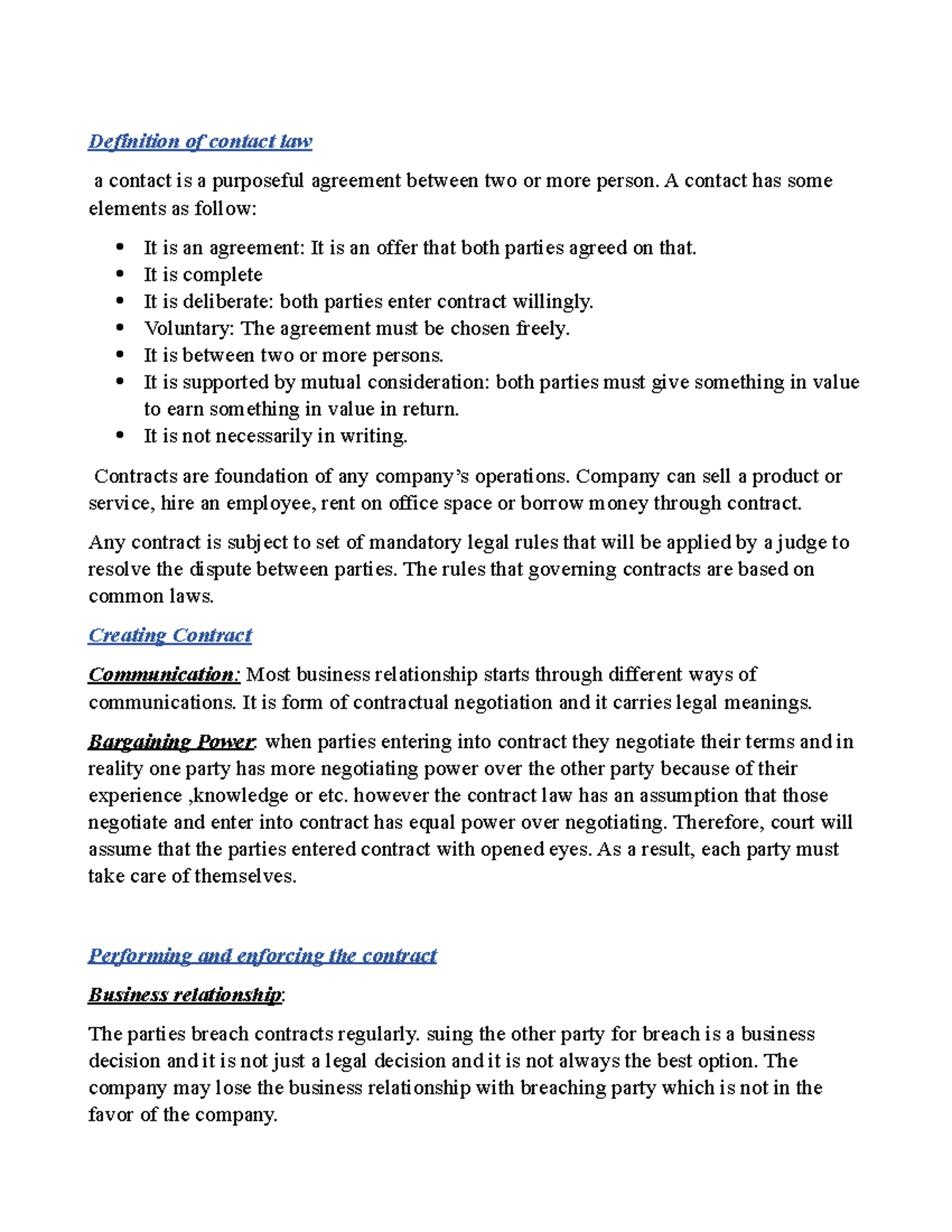 Chapter 5 and 6 - Canadian Business and the Law - Definition of contact ...