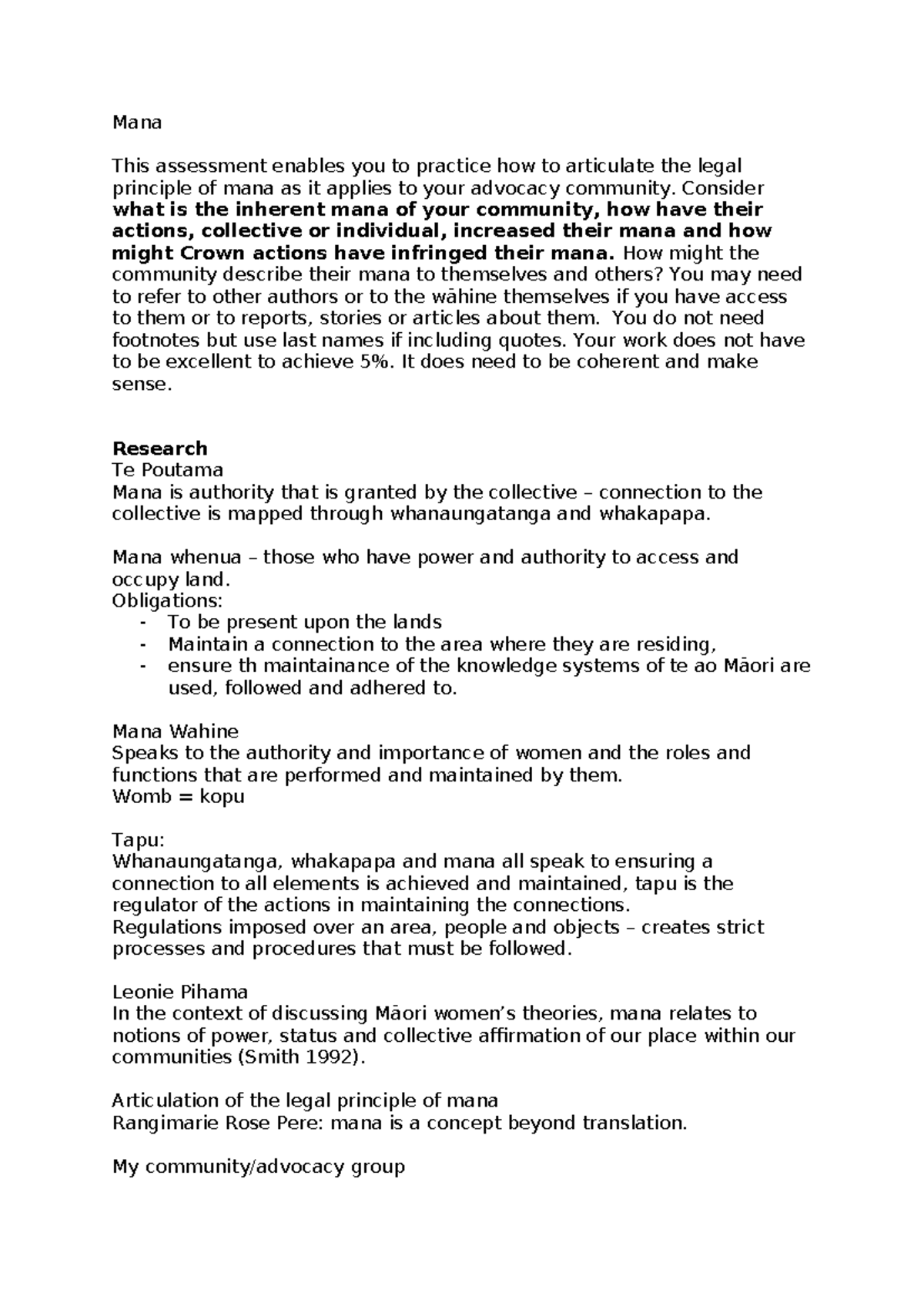 Mana assessment - Mana This assessment enables you to practice how to ...