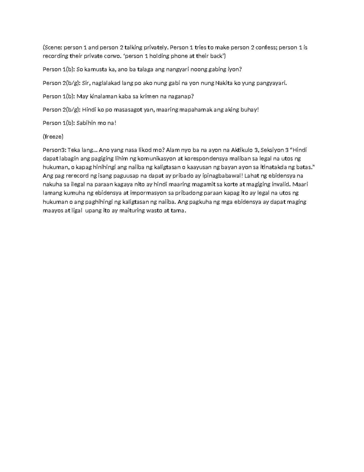 Ap article 3 section 3 roleplay scene - (Scene: person 1 and person 2 talking privately. Person ...
