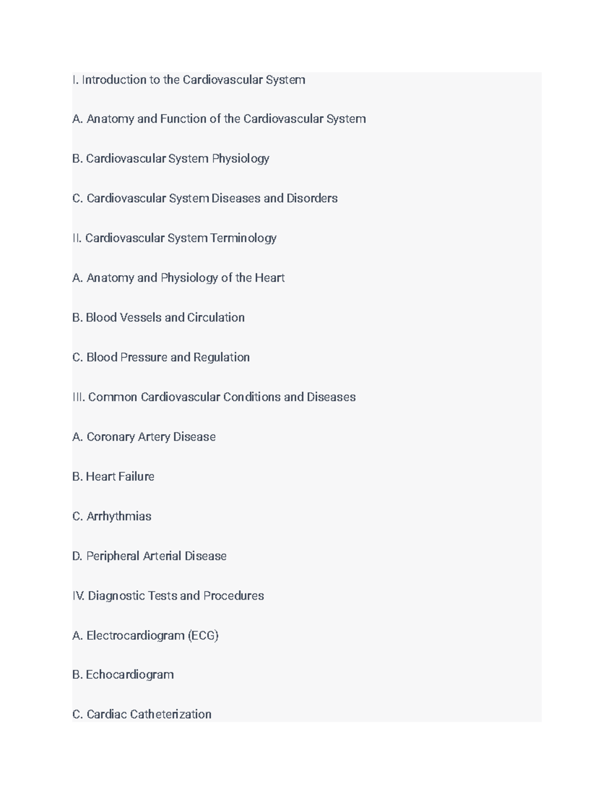 Medical Terminology - I. Introduction to the Cardiovascular System A ...
