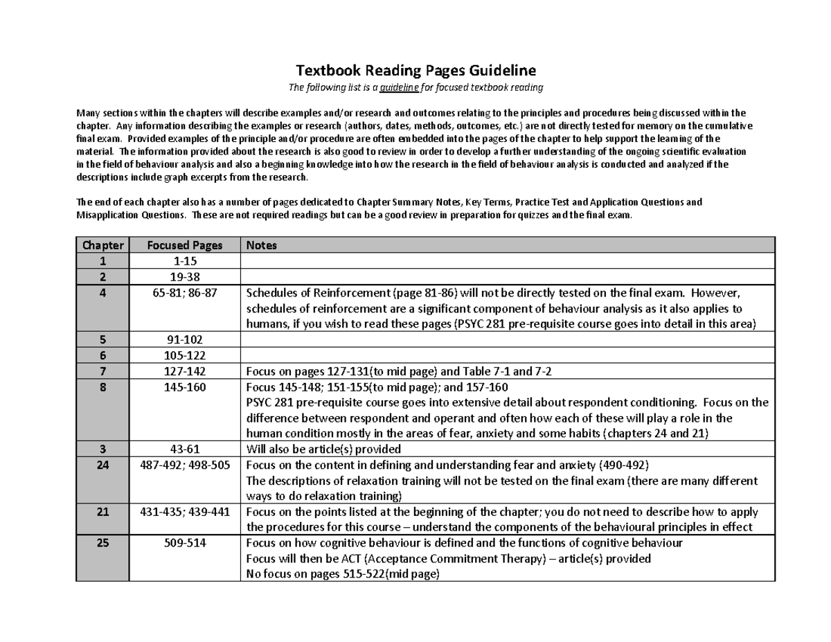 Textbook Reading Pages Guideline - Any information describing the ...