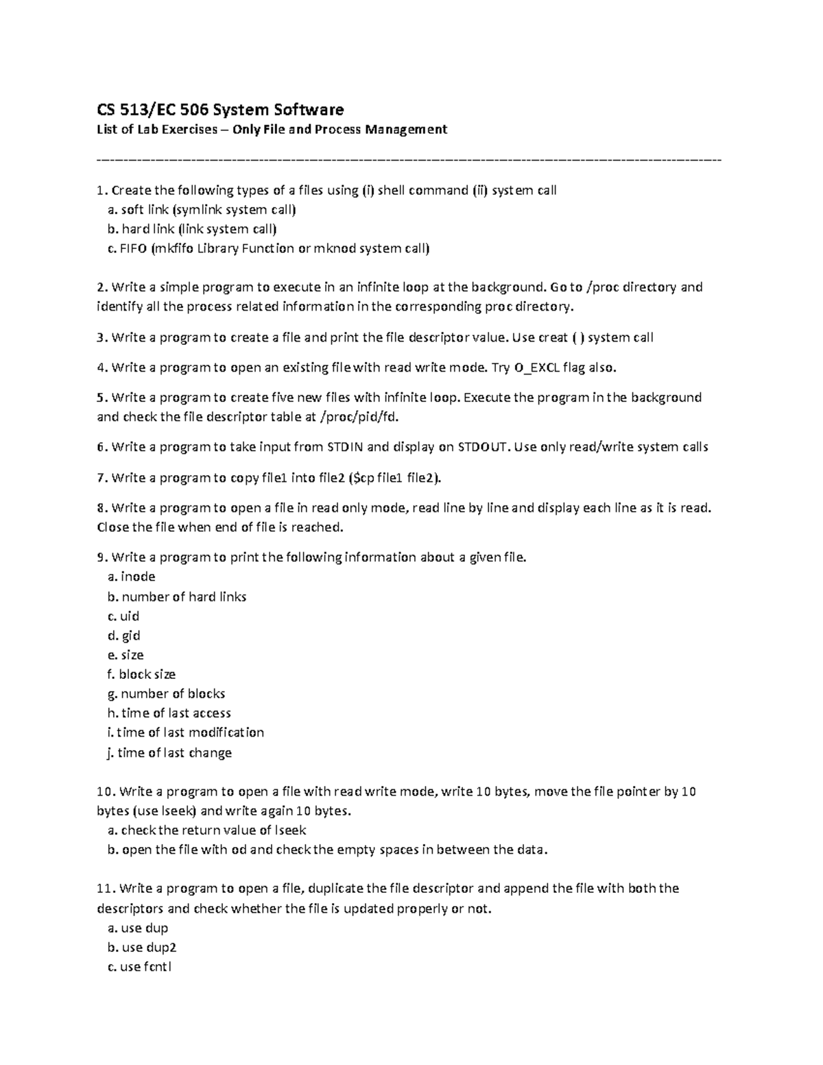 Hands-on List 1 - CS 506 System Software List of Lab Exercises Only ...