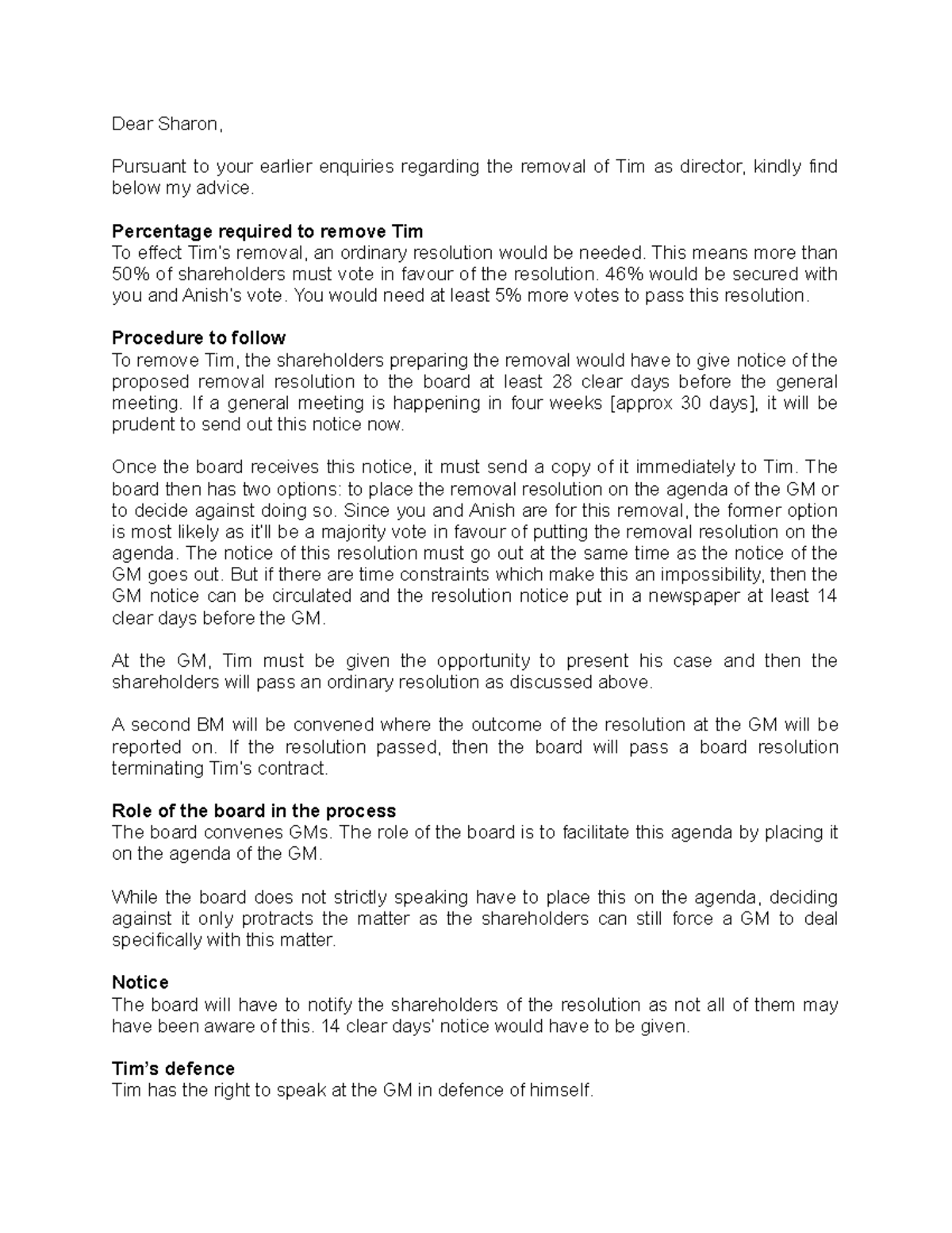 Pre-SGS 15 Letter - Dear Sharon, Pursuant to your earlier enquiries ...