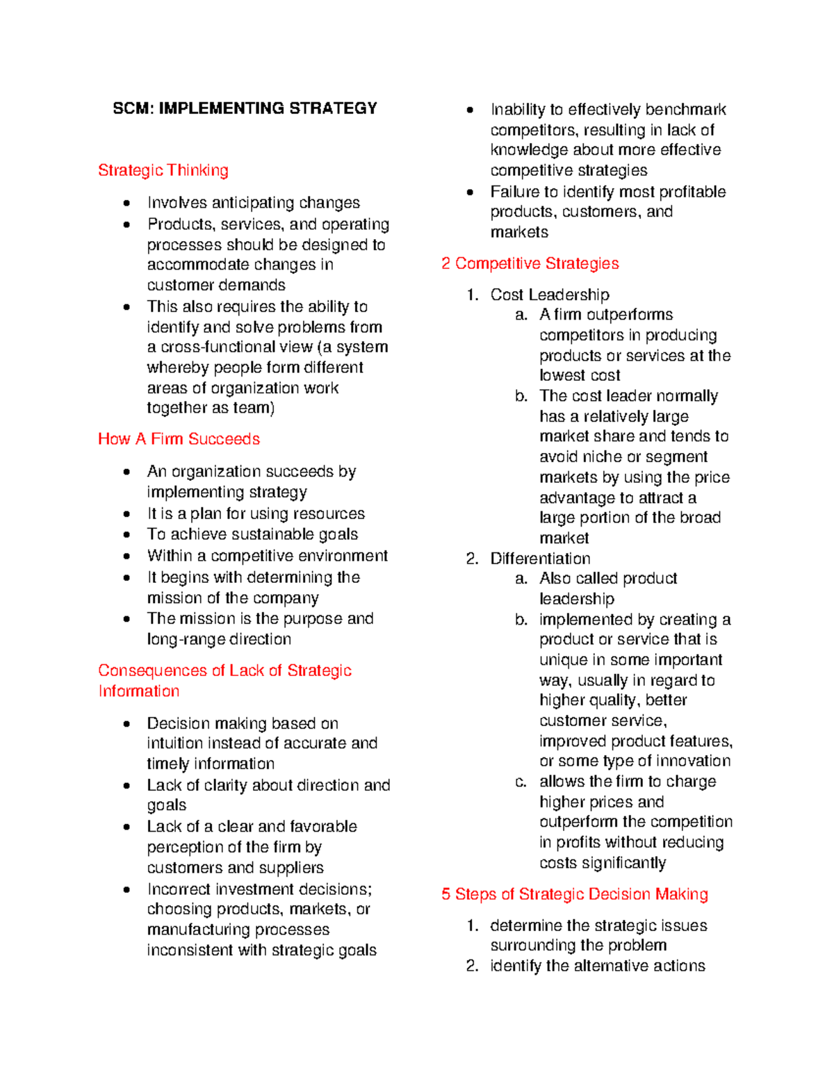 Strategic Cost Management-Implementing Strategy - SCM: IMPLEMENTING STRATEGY Strategic Thinking ...