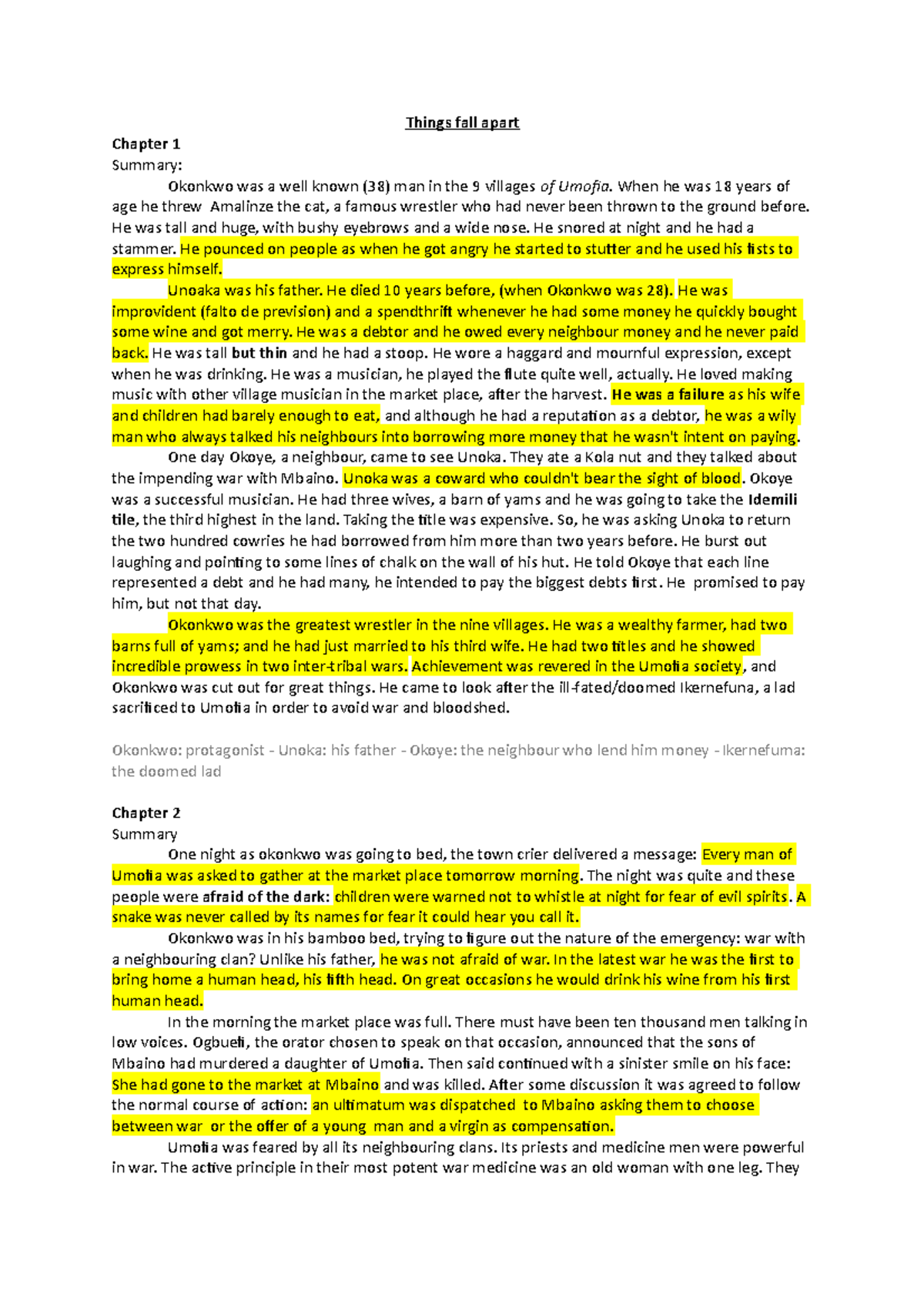 TFA 1-8 - sumary of the first eight chapers of the book "Things Fall ...