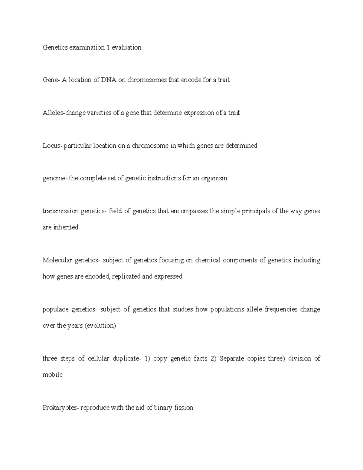 Genetics examination 1 evaluation - Genetics examination 1 evaluation ...