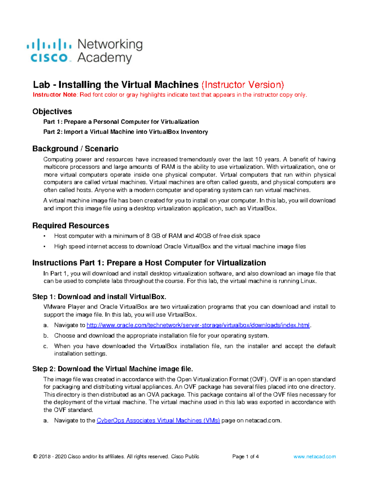 1 - ccna - Lab - Installing the Virtual Machines (Instructor Version ...