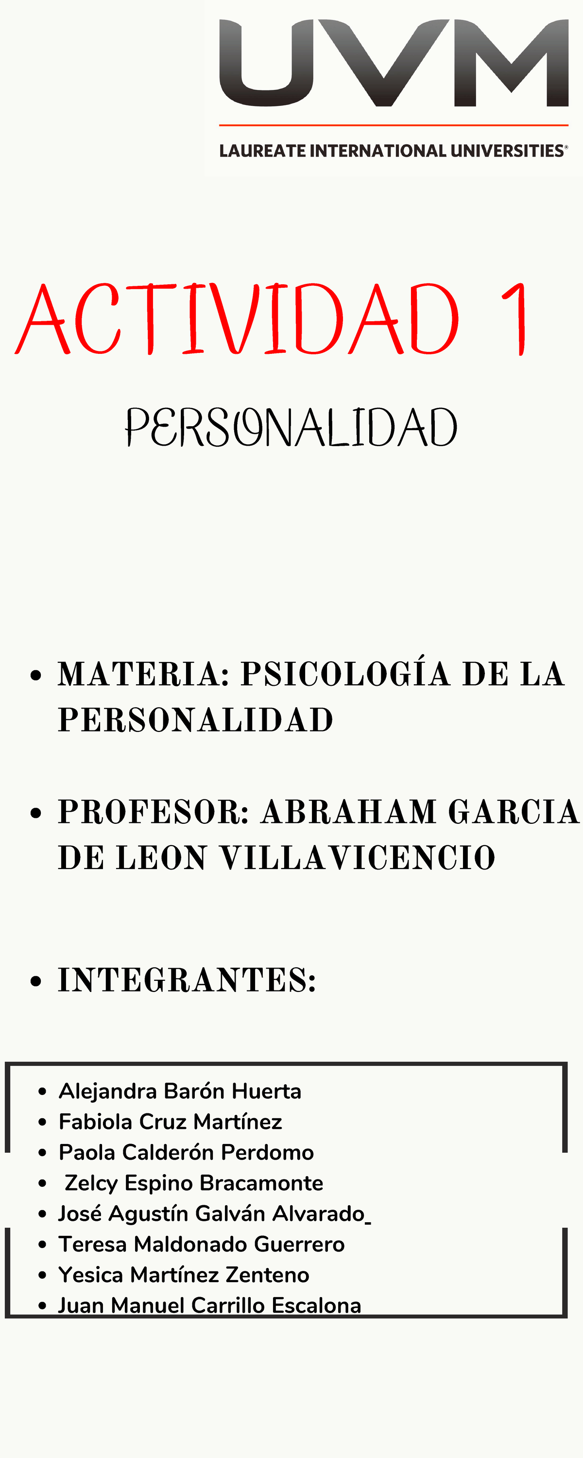 Actividad 1 - Resumen Psicología - PERSONALIDAD INTEGRANTES: ACTIVIDAD ...