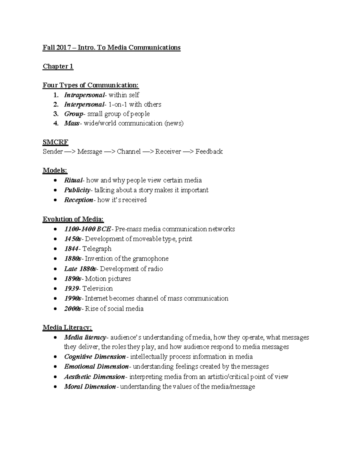 Introduction to Media Communications- Chapter 1 - Fall 2017 – Intro. To ...