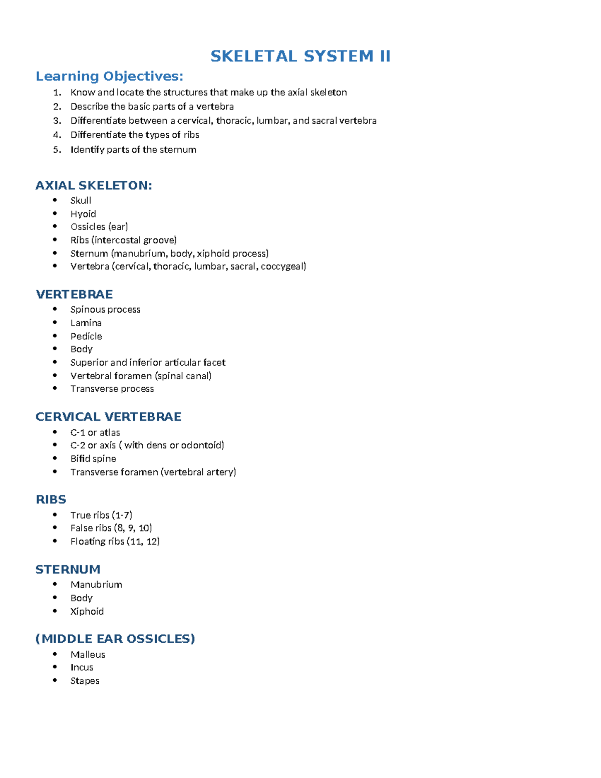 Skeletal System II-2 - worksheet - SKELETAL SYSTEM II Learning ...