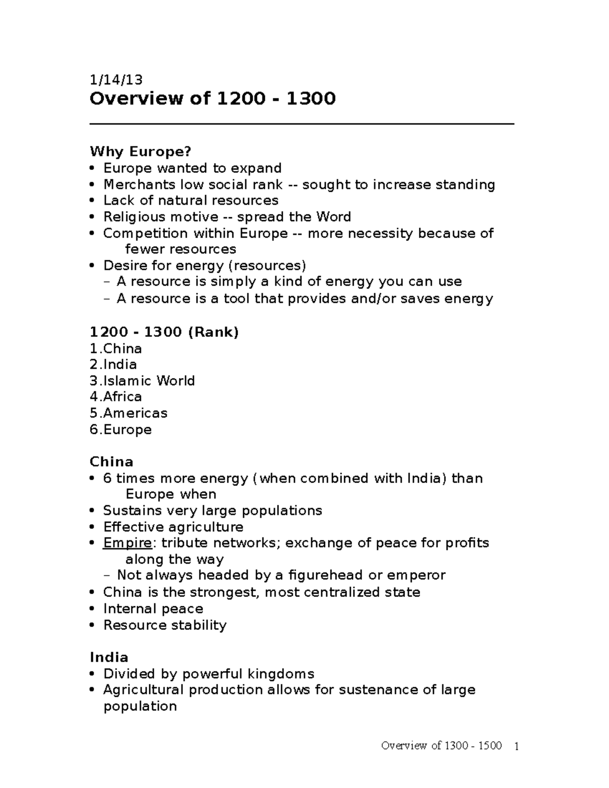 1 - Overview 1200-1300 1-14-13 - 1/14/13 Overview of 1200 - 1300 - Studocu