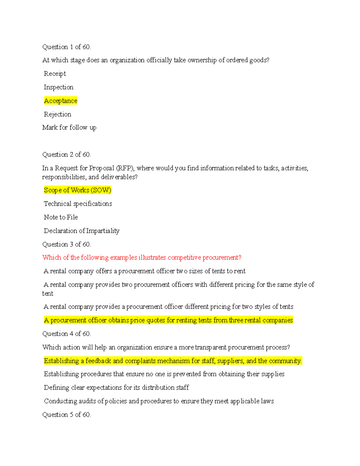 Question 1 of 60 - i need it - Procurement Principles and Management ...