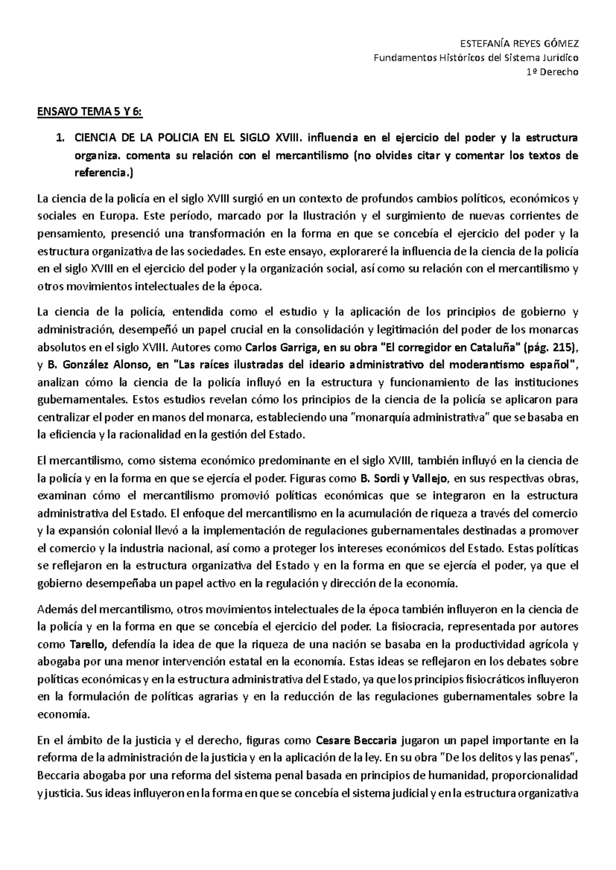 Ensayo TEMA 5 Y 6 FHSJ - ESTEFANÍA REYES GÓMEZ Fundamentos Históricos ...