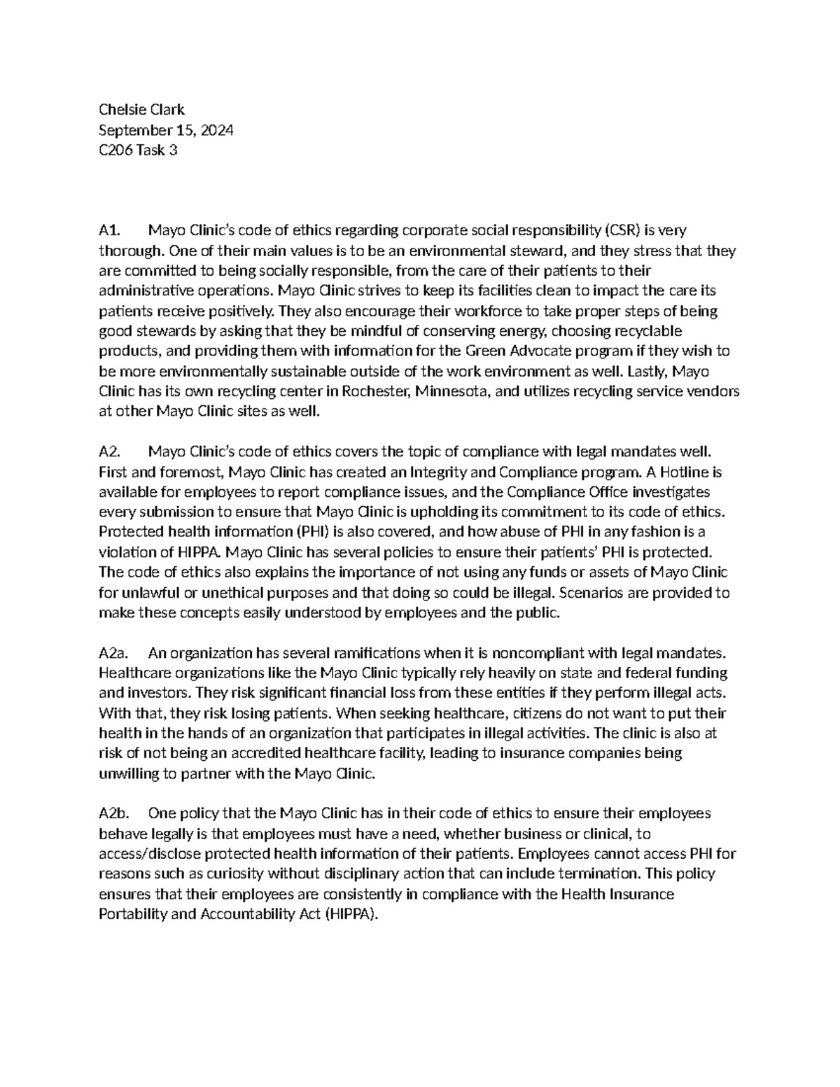 C206 Task 3 - WGU C206 Task 3 - Passed - Chelsie Clark September 15 ...