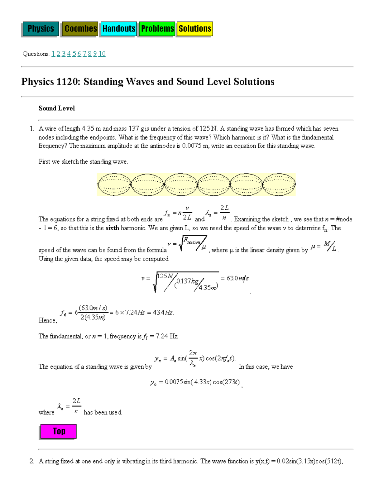 PHYS Standing Waves and Sound Level Solutions - Questions: 12345678910 ...