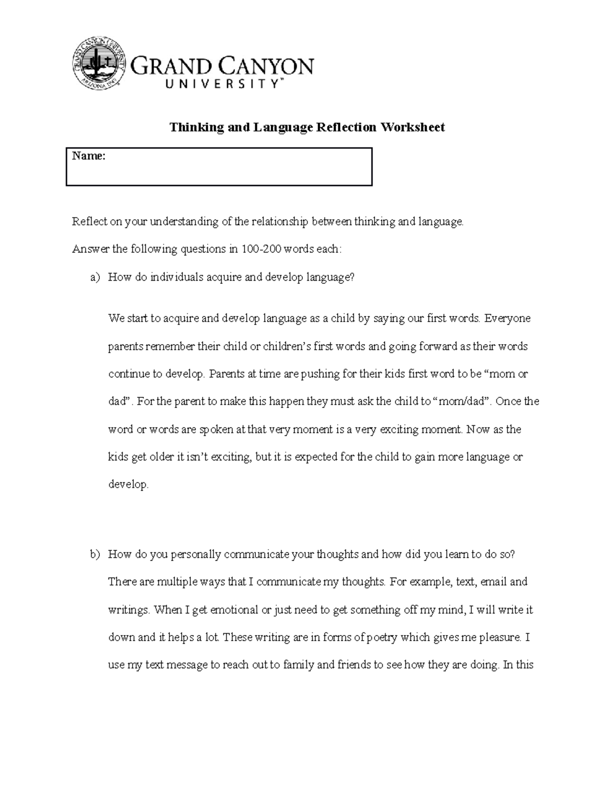 PHI105.T5 Thinkingand Language Reflection Worksheet 2 - Thinking and ...