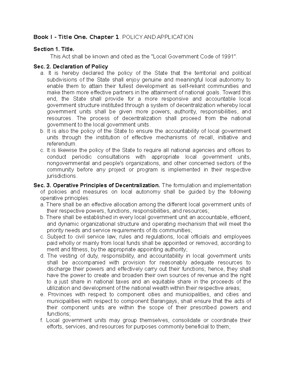 2 - Lecture notes 1 - Book I - Title One. Chapter 1. POLICY AND ...