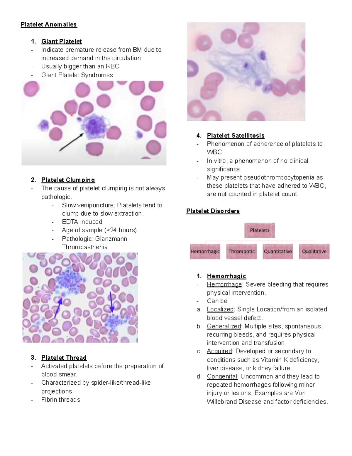Platelet Anomalies Notes - Platelet Anomalies 1. Giant Platelet ...