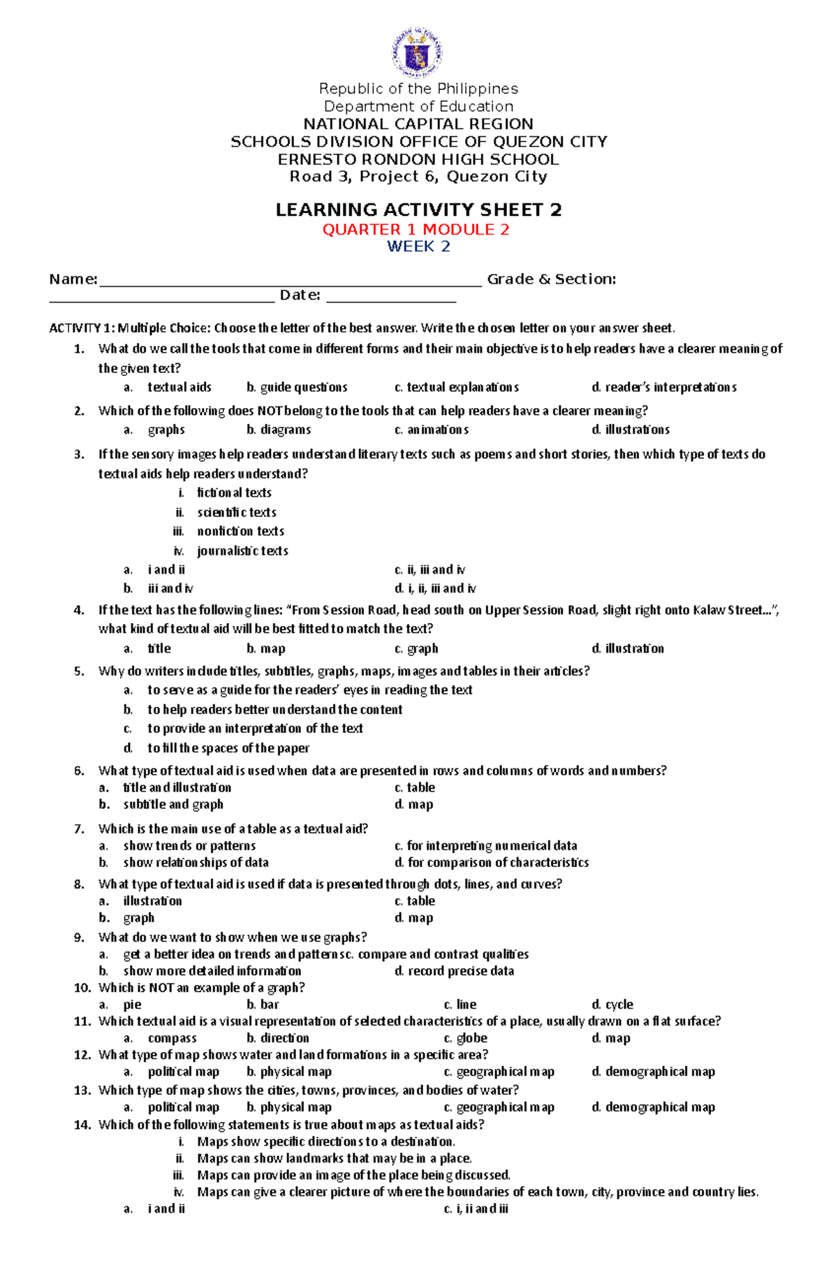 Q1 M2 LAS2 - Learning Activity Sheet - Republic of the Philippines ...