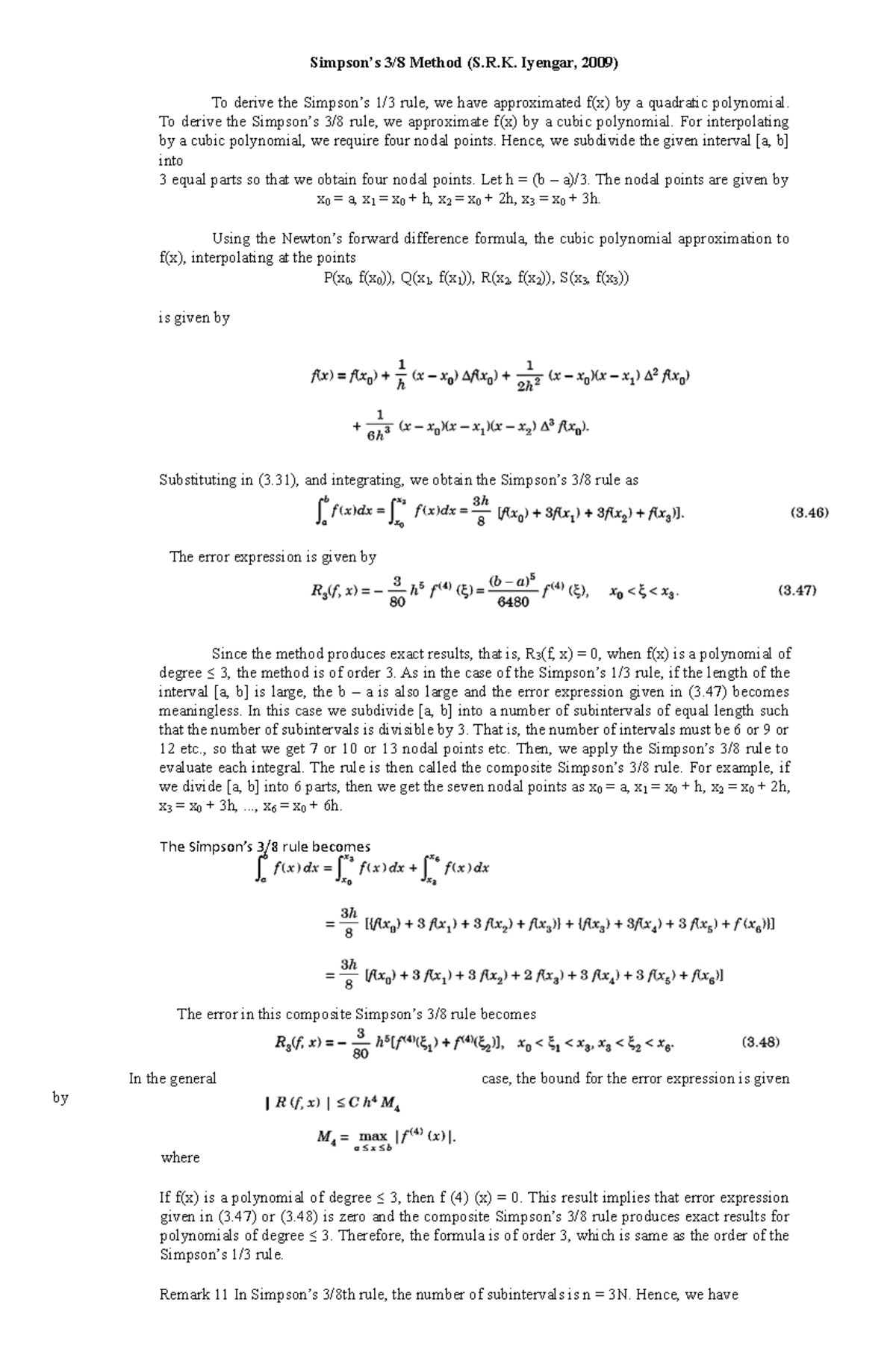 Simpson’s 3 over 8 Method (S.R.K. Iyengar, 2009 ) - Simpson’s 3/8 ...