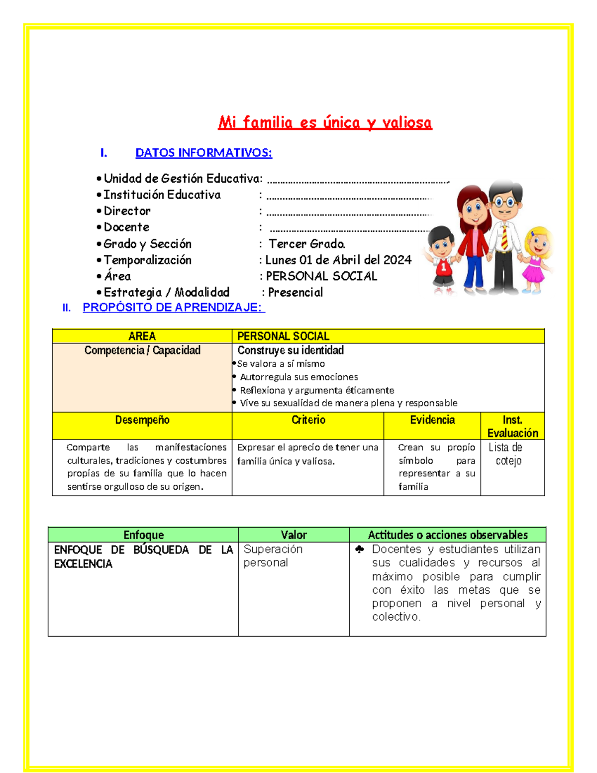 Sesion DE Aprendizaje P.S Lunes 01 DE Abril -3ERO -2024 - Mi familia es ...