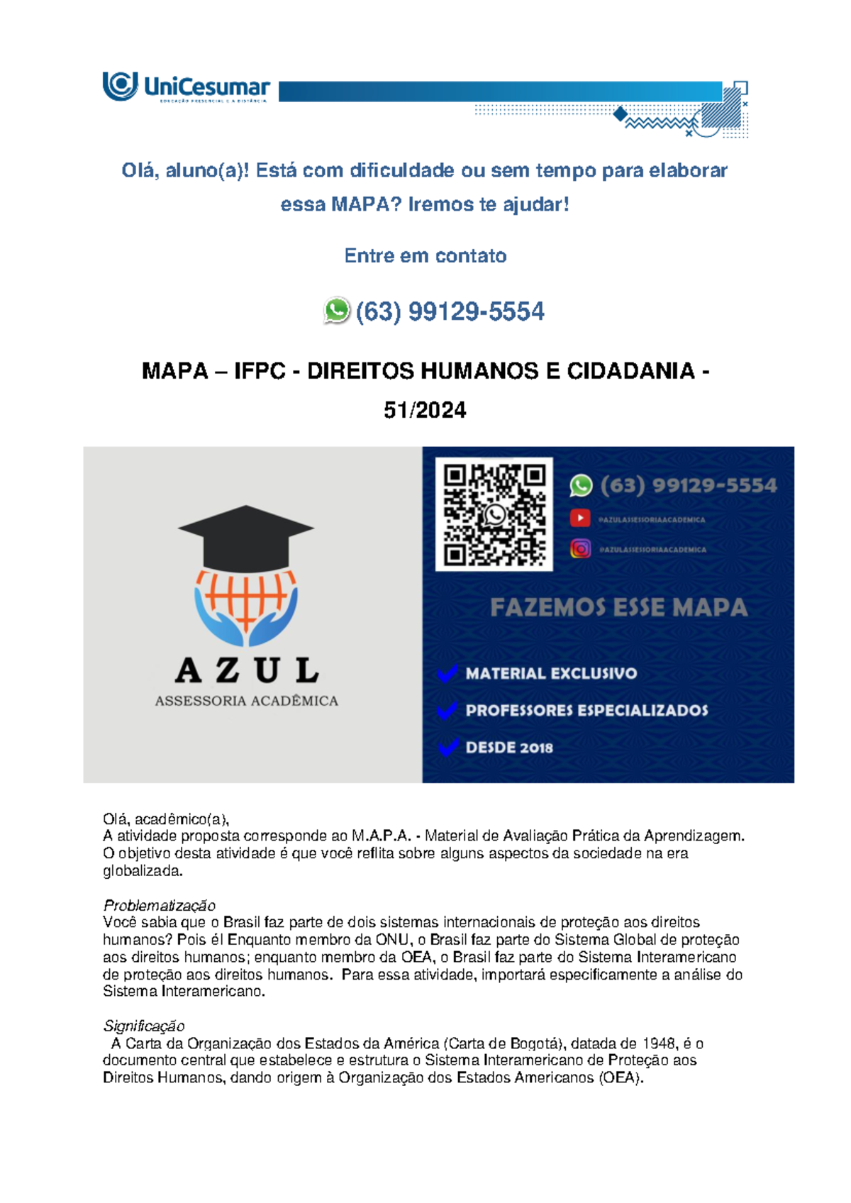 MAPA - IFPC - DIREITOS HUMANOS E CIDADANIA - 51/2024 - Olá, aluno(a ...