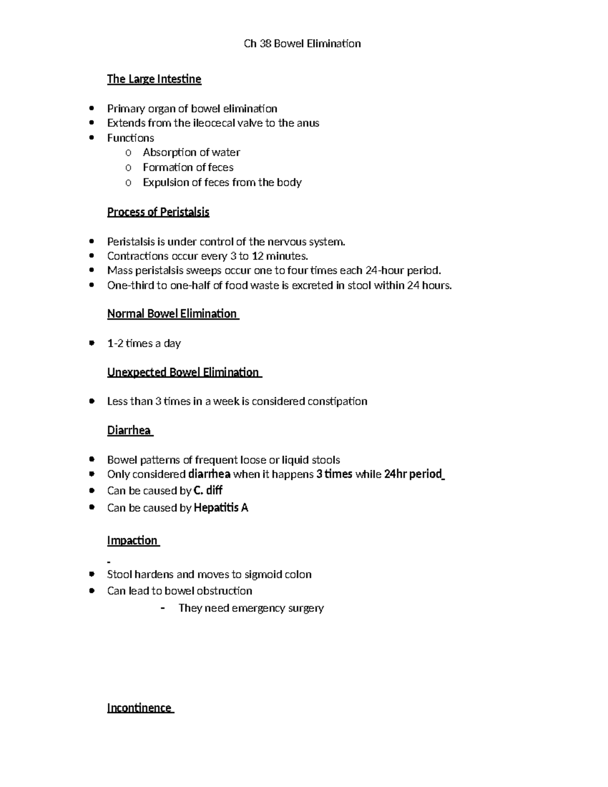 Chapter 38 Bowel Elimination - NURS 1106 - BRCC - Studocu