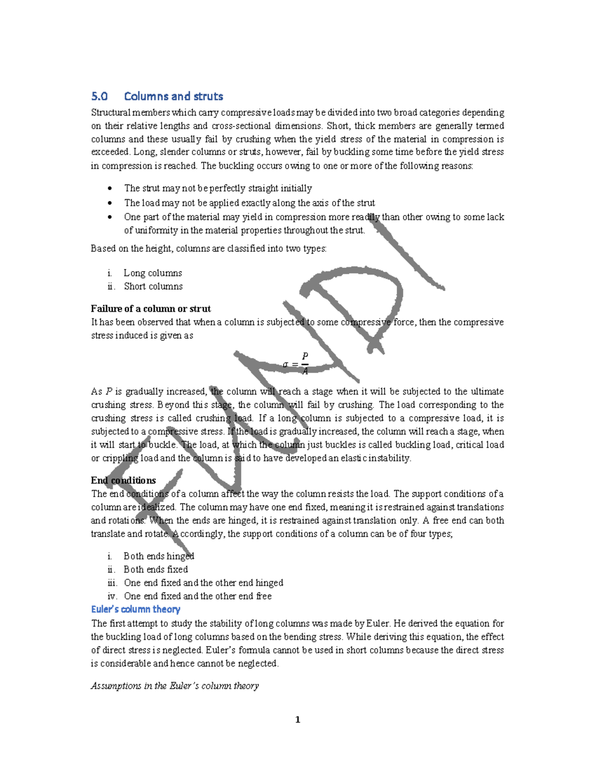 Columns and struts - Reference materials - 5. 0 Columns and struts ...