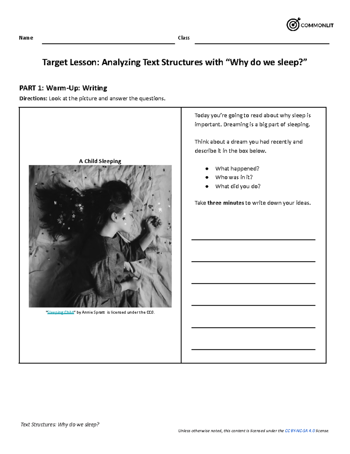 WHY DO WE Sleep Target Lesson Student COPY - Name Class Target Lesson ...