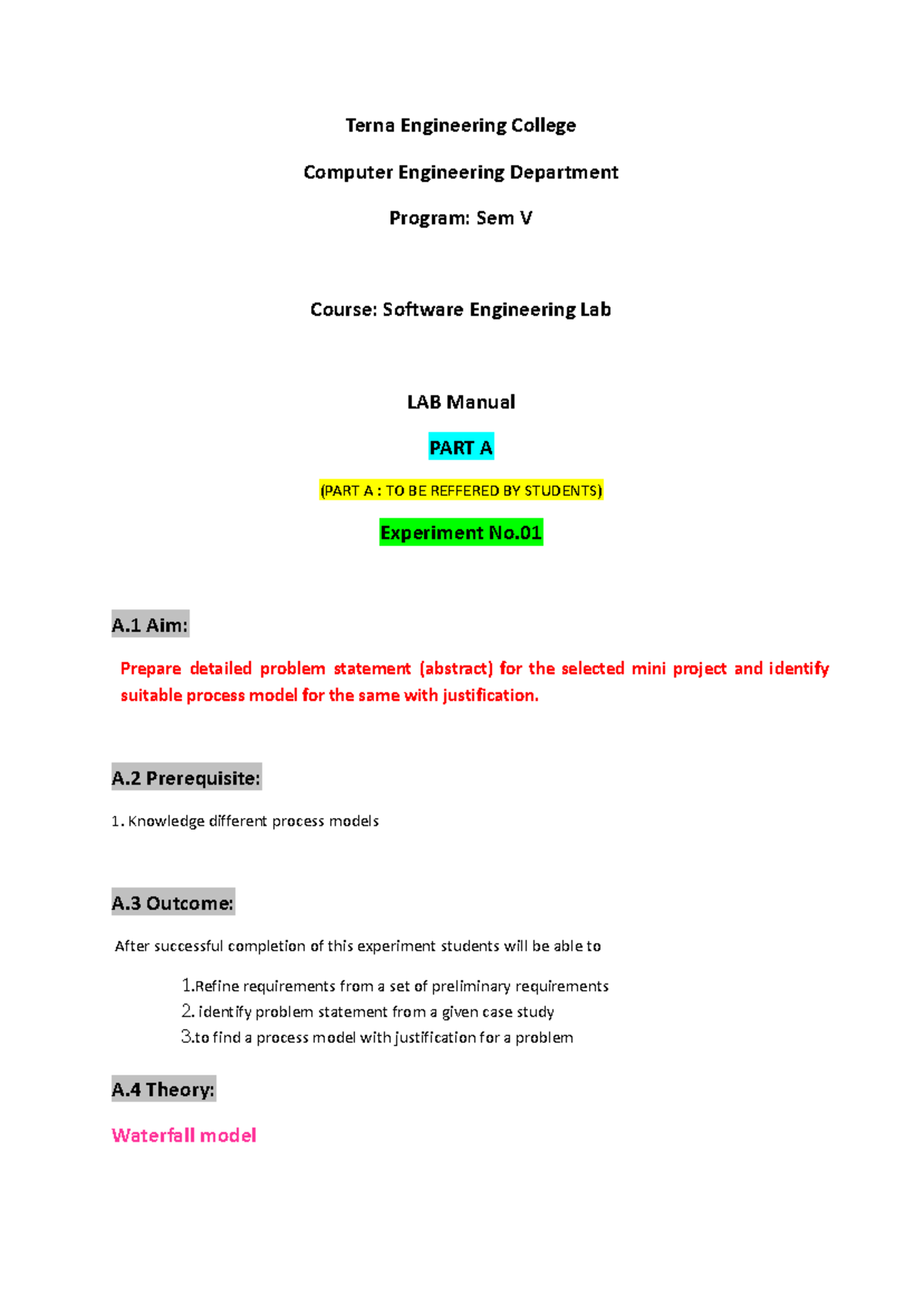 SE EXP-1 - Terna Engineering College Computer Engineering Department Program: Sem V Course ...