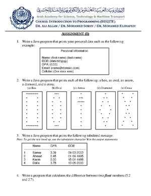 Sheet - lecture notes in programing - COURSE: INTRODUCTION TO ...