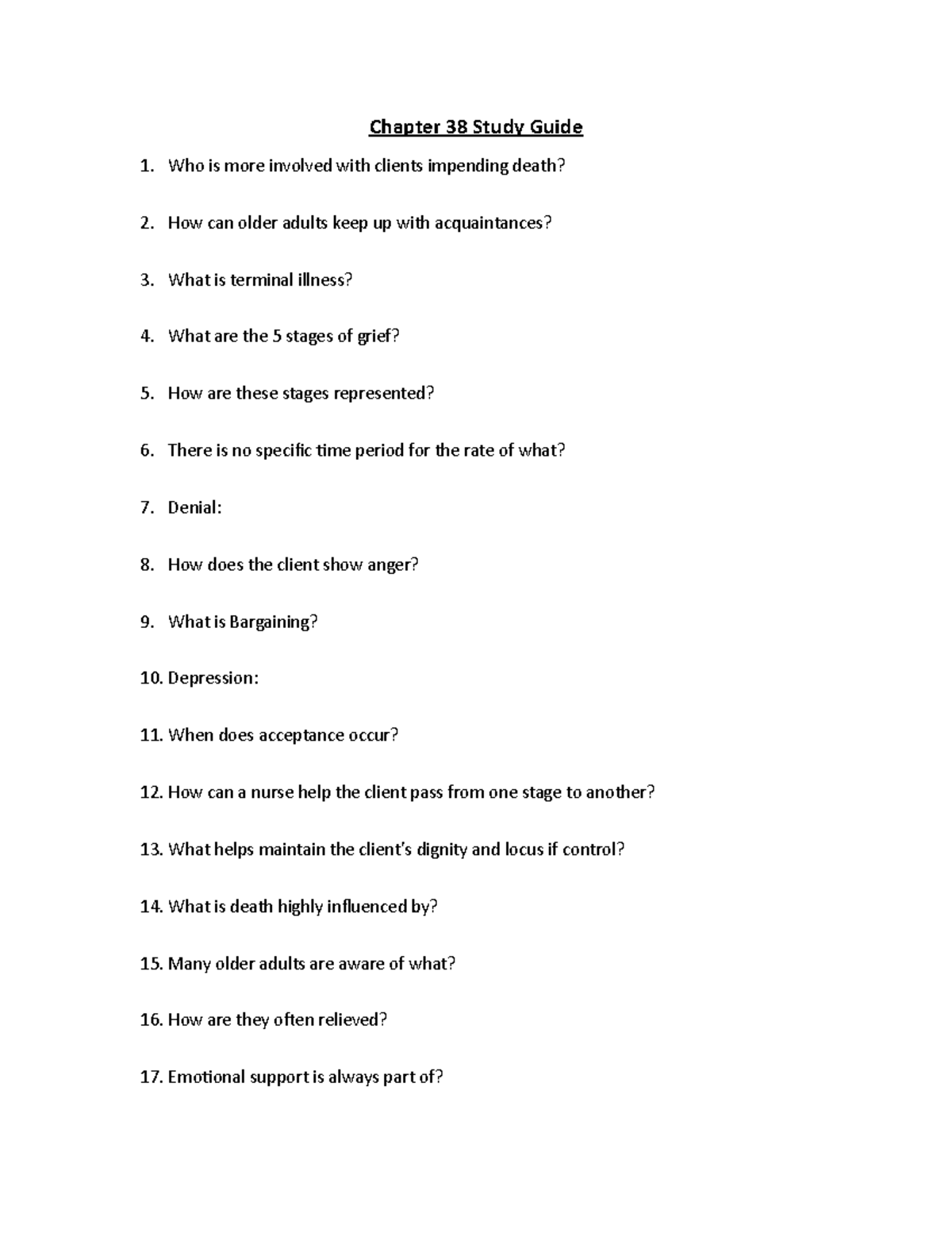 Chapter 38 Study Guide: Death Grief and Hospice Care - Studocu