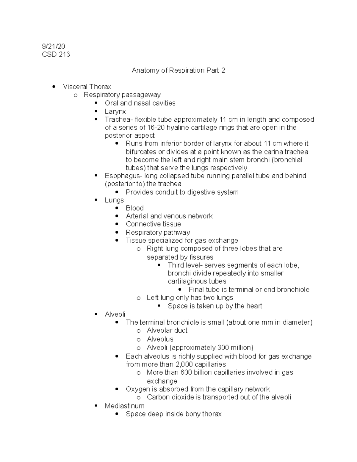 Anatomy of Respiration Part 2 - 9/21/ CSD 213 Anatomy of Respiration ...