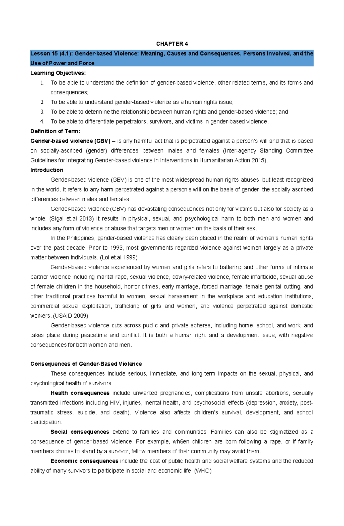 Chapter 4 Political Legal Perspective Learning Guide - CHAPTER 4 Lesson 15 (4): Gender-based ...