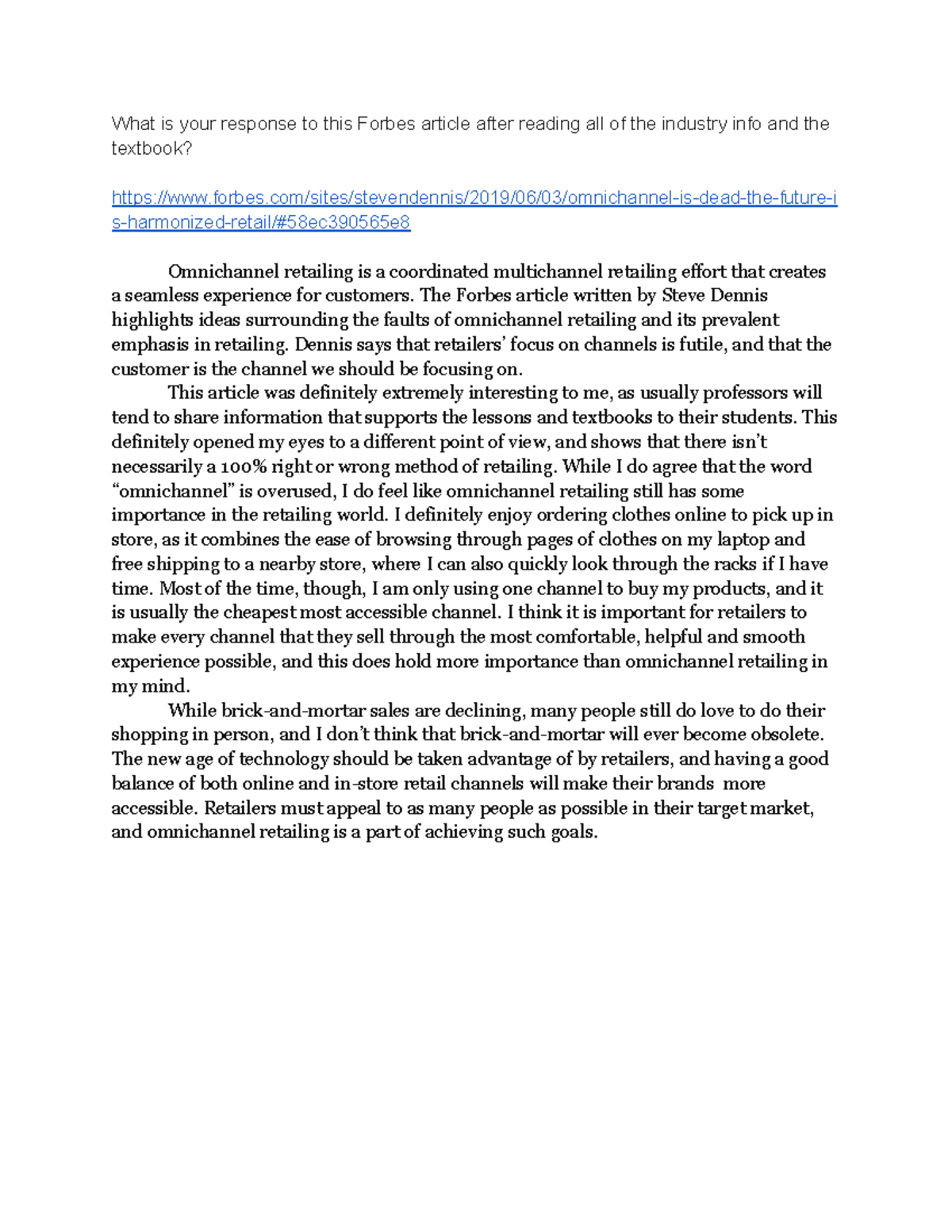 FM262 Essay - What is your response to this Forbes article after ...