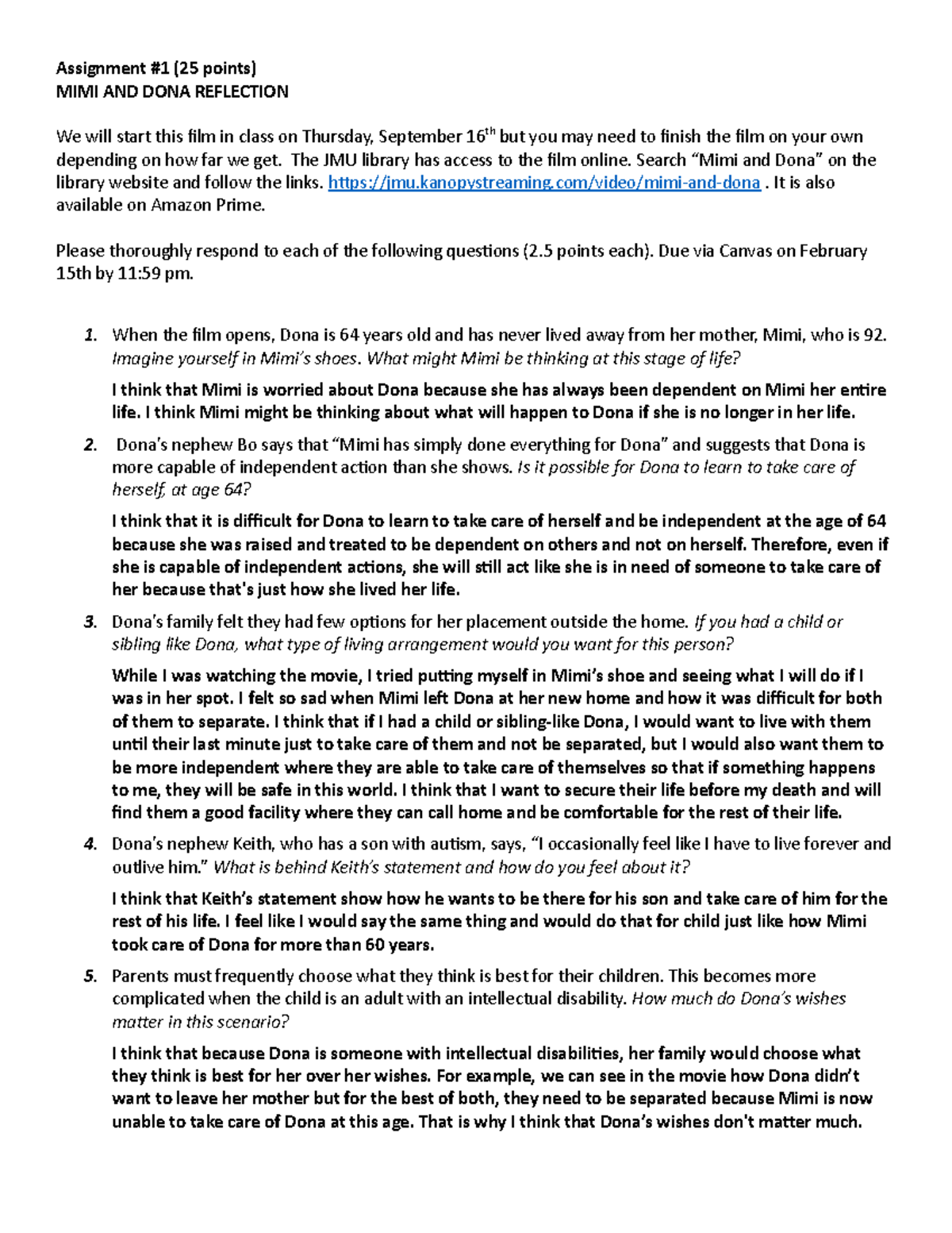 Assignment #1 - hth 450 - Assignment #1 (25 points) MIMI AND DONA ...