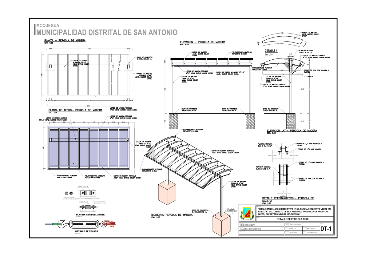 Pergola 01 - DIBUJO TECNICO - DETALLE 1 Esc:1/ PLATINA 1/4" x 2" 9" 38 ...