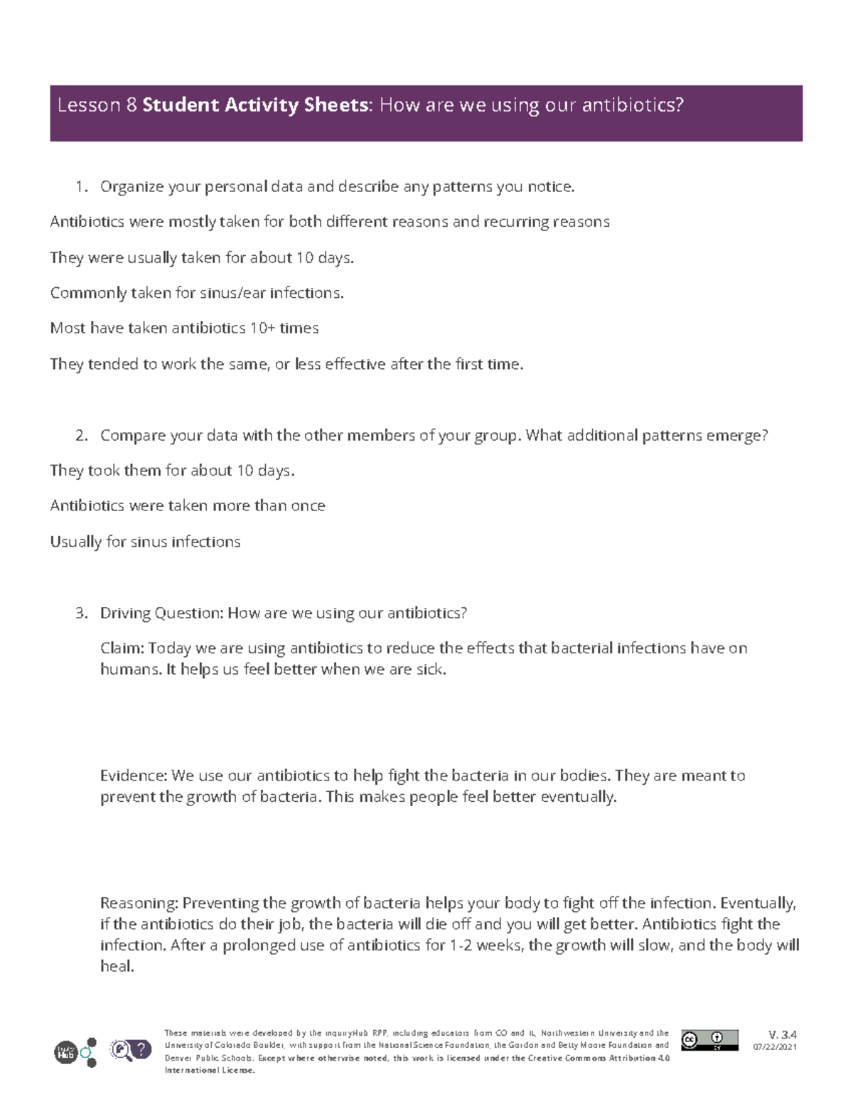 Activity Sheet Work - Lesson 8 Student Activity Sheets: How are we ...