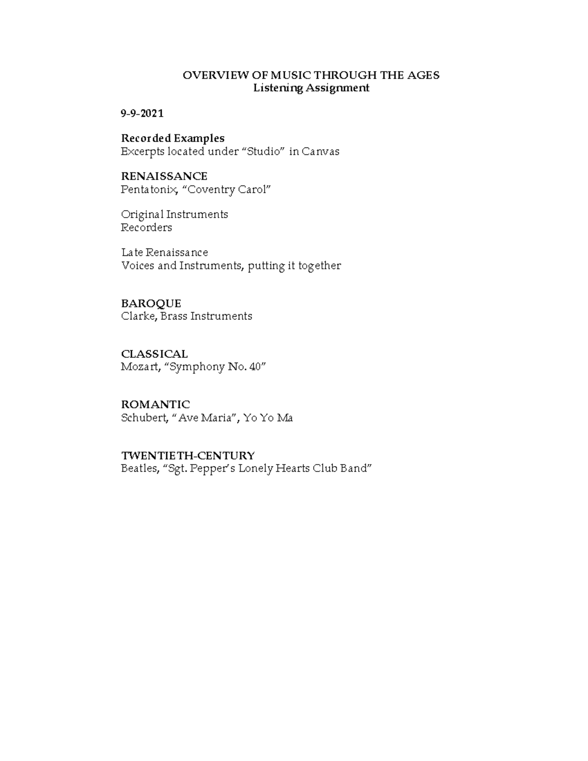 Notes 1-27-22 Middle Ages - OVERVIEW OF MUSIC THROUGH THE AGES ...