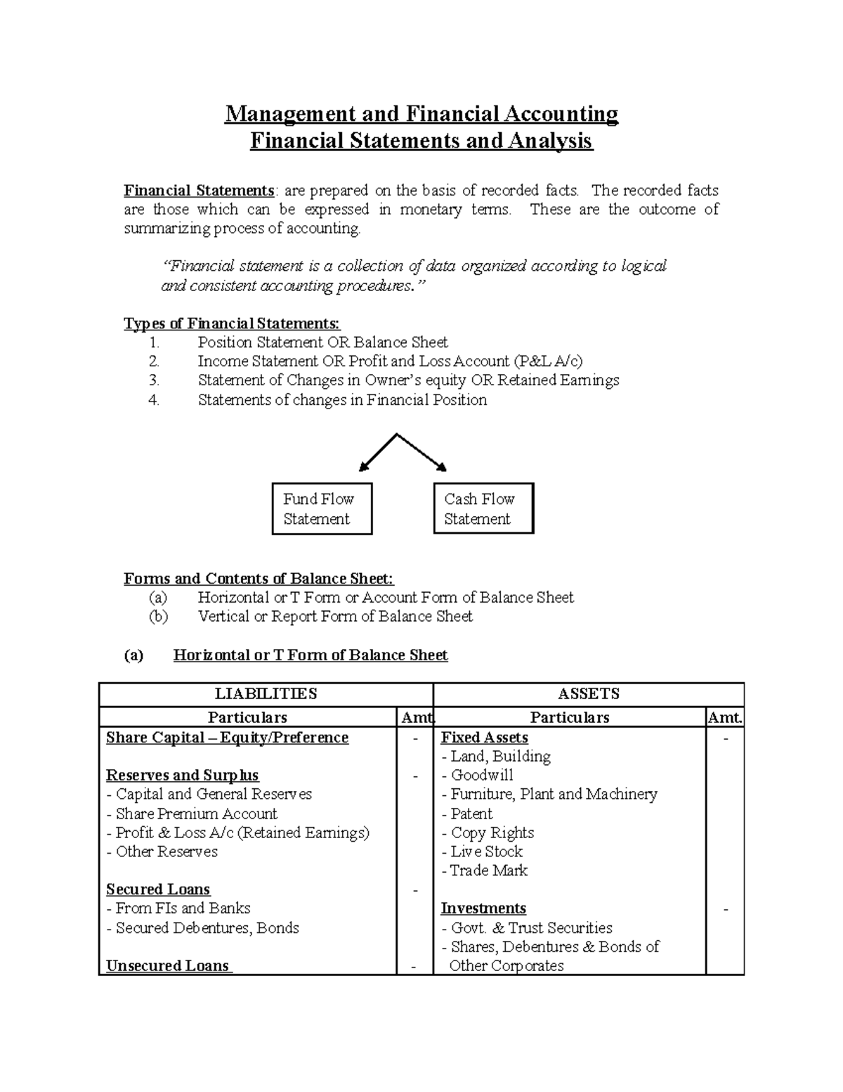 Financial Statements and Financial Analysis - Management and Financial ...