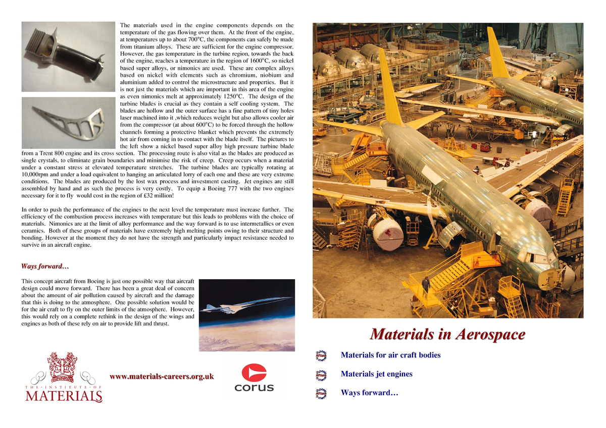 Materials in aerospace notes - The materials used in the engine ...