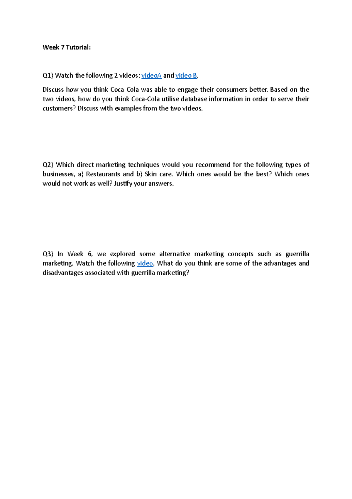 Week 7 Tutorial - Week 7 Tutorial: Q1) Watch the following 2 videos ...