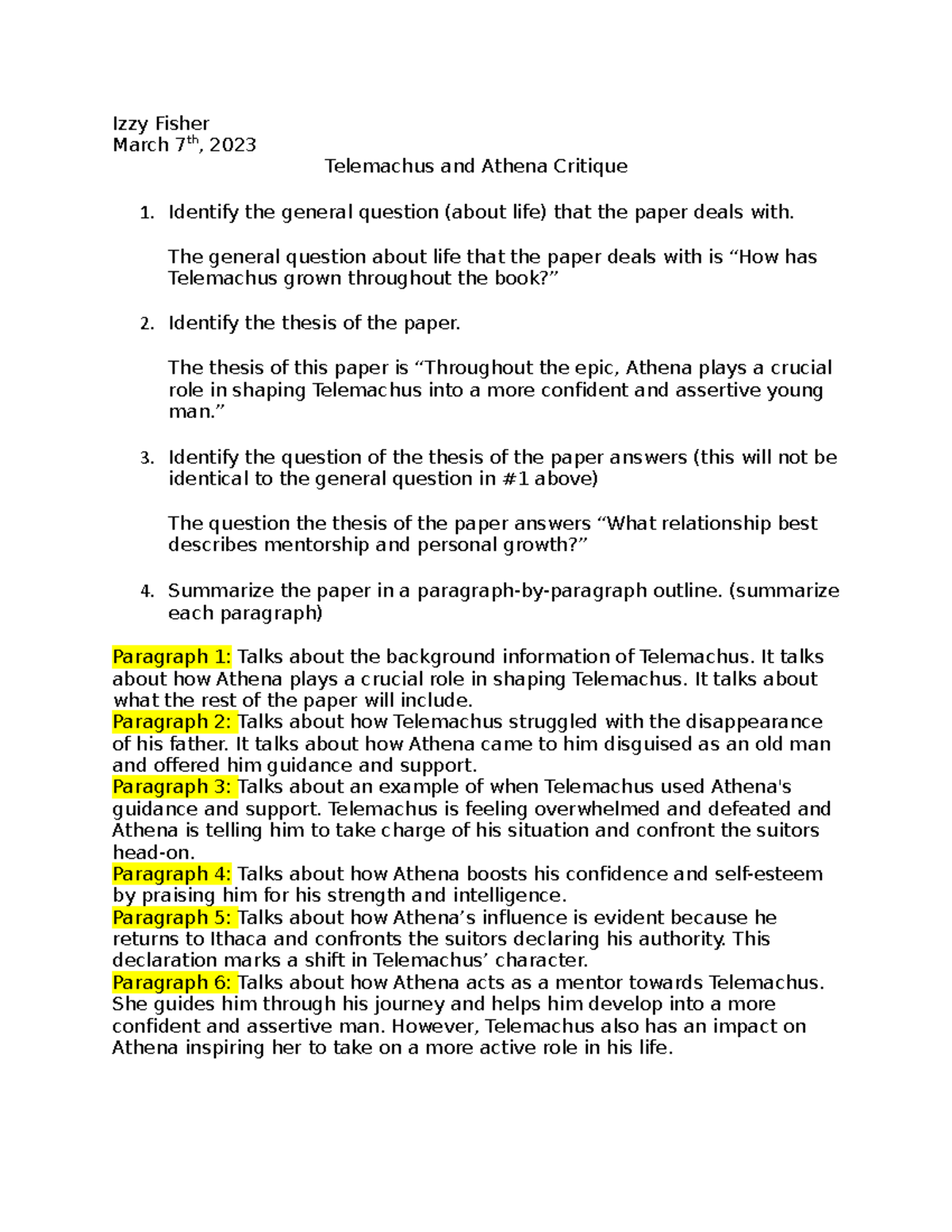 critique assignment - Izzy Fisher March 7th, 2023 Telemachus and Athena ...