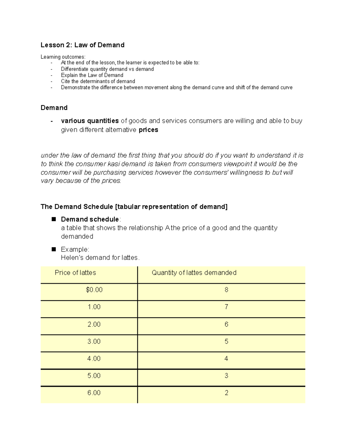 [notes]-ME L2 law-of-demand - Lesson 2: Law of Demand Learning outcomes ...