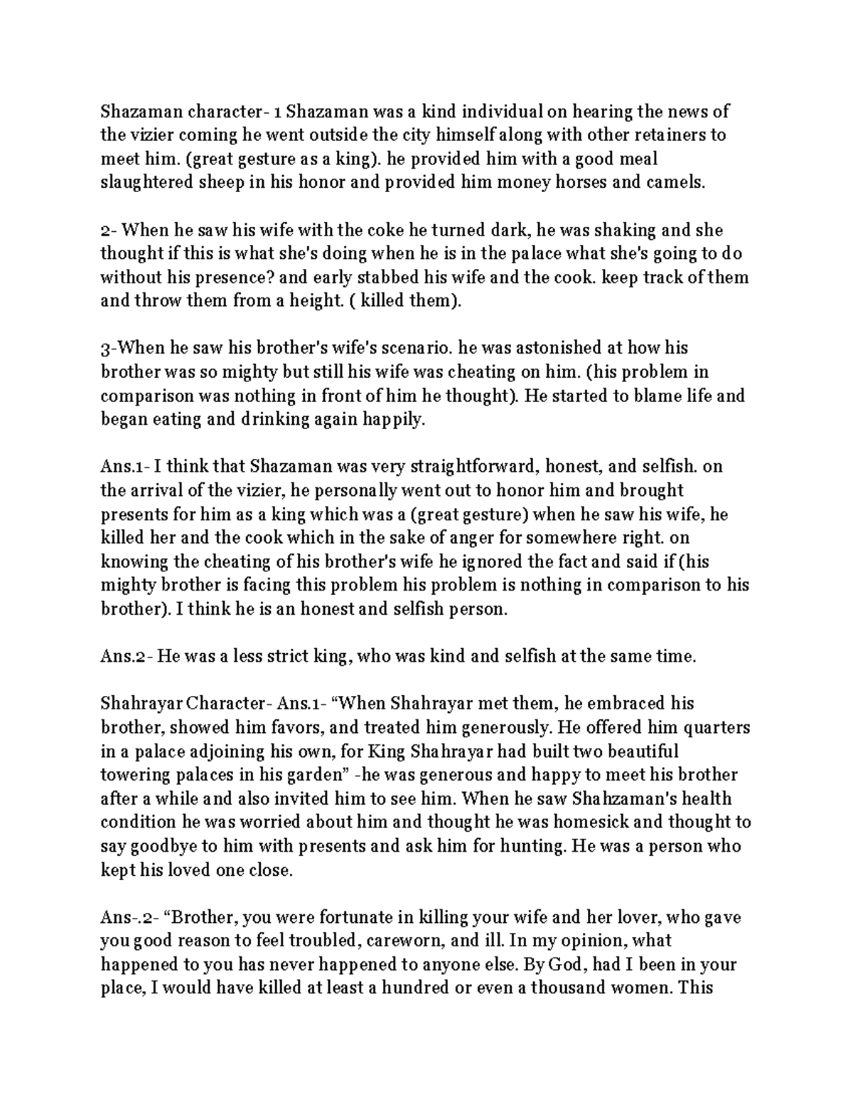 Chracter analyze - Arabian nights shshzaman and shahrayar analysis ...