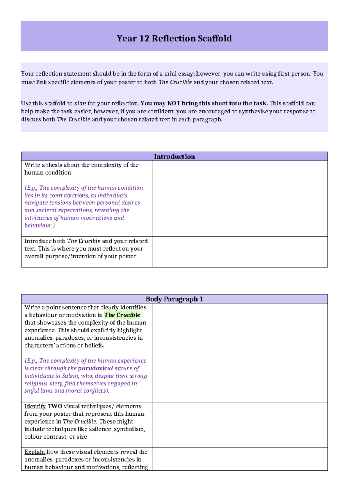 Year 12 Reflection Scaffold - Year 12 Reflection Scaffold Your ...