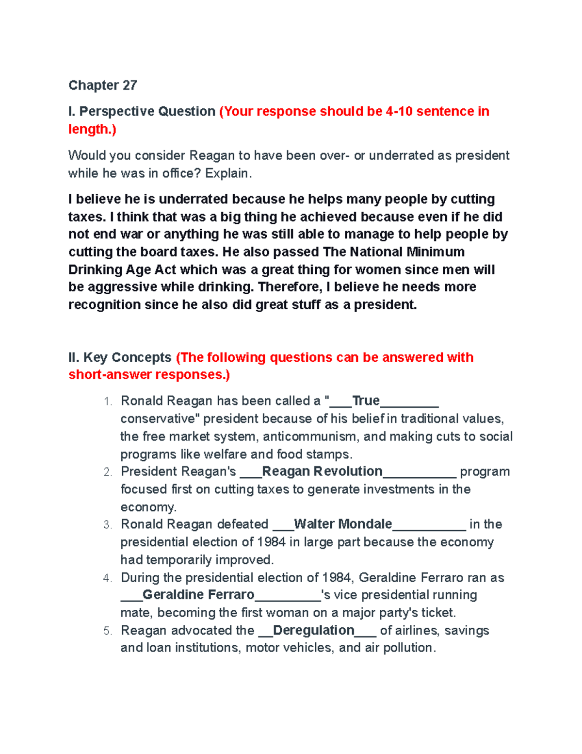 History - Chapter 27 I. Perspective Question (Your response should be 4 ...